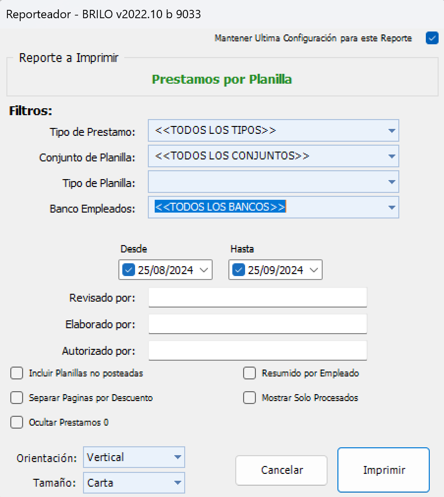 Prestamos por Planilla - Brilo ERP Docs